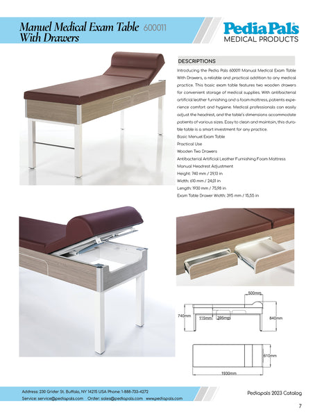 Pedia Pals Manuel Medical Exam Table With Drawers